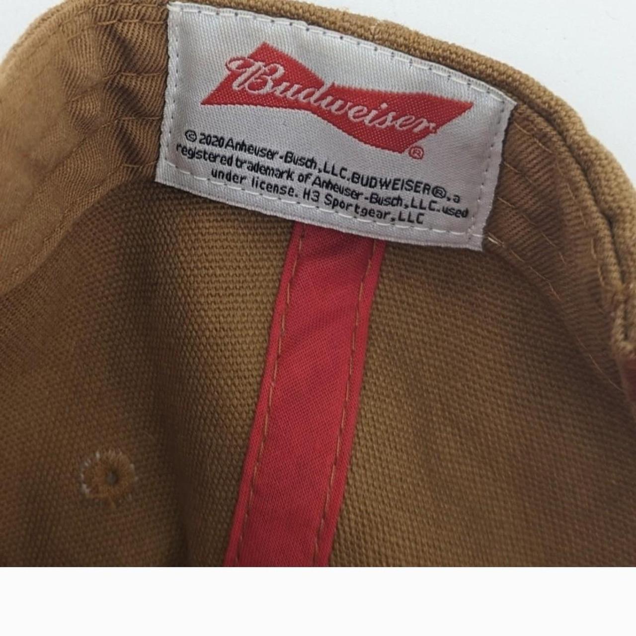 Budweiser Tan and Red Adjustable Baseball Hat Cap - Depop