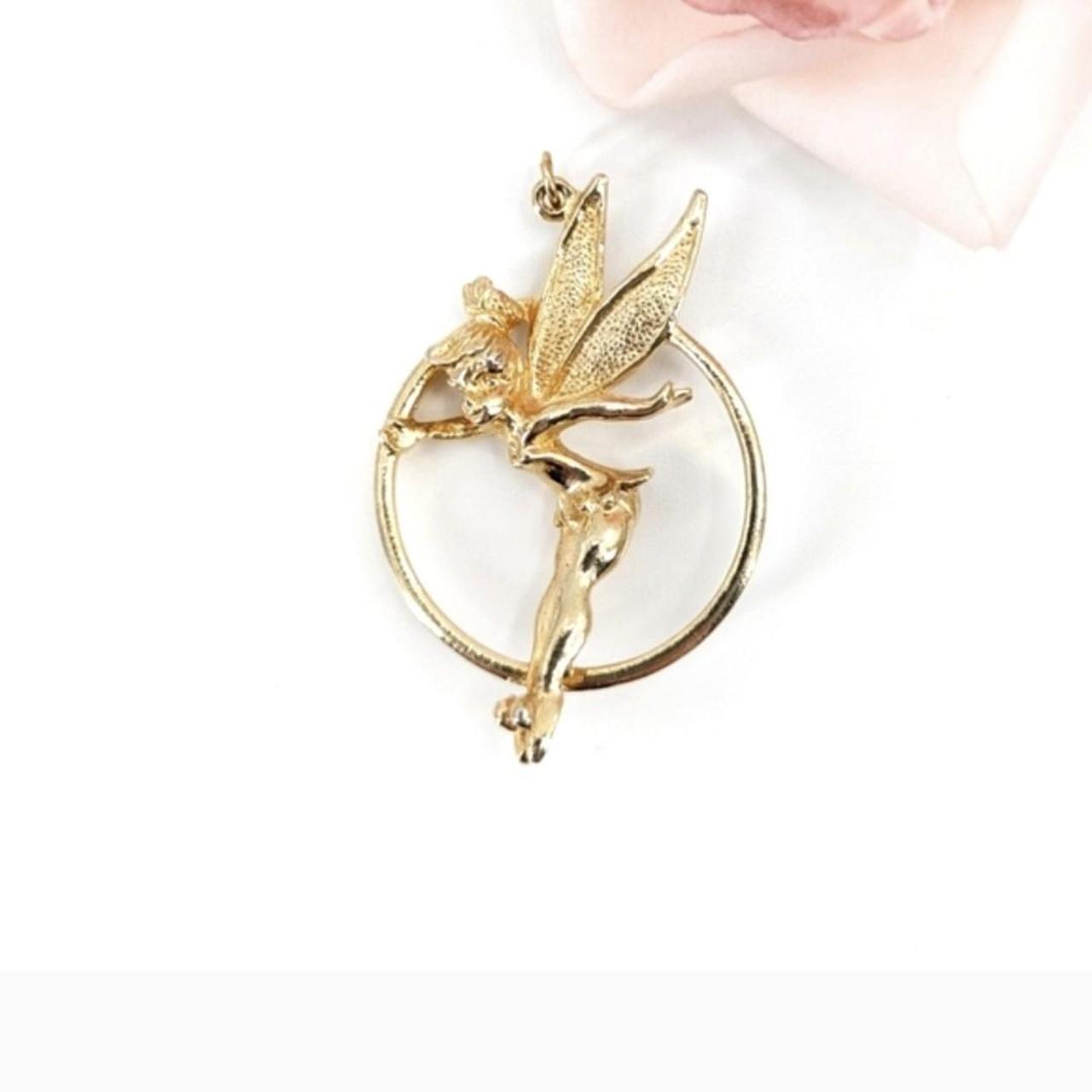 Disney Tinkerbell Pendant Gold Circle Necklace - Depop