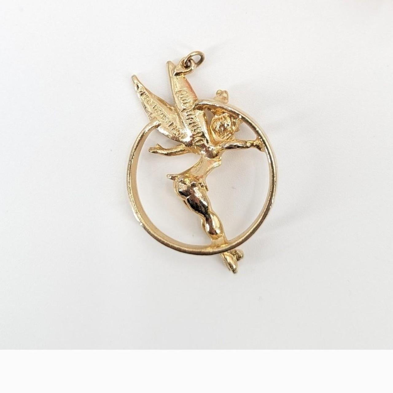Disney Tinkerbell Pendant Gold Circle Necklace - Depop