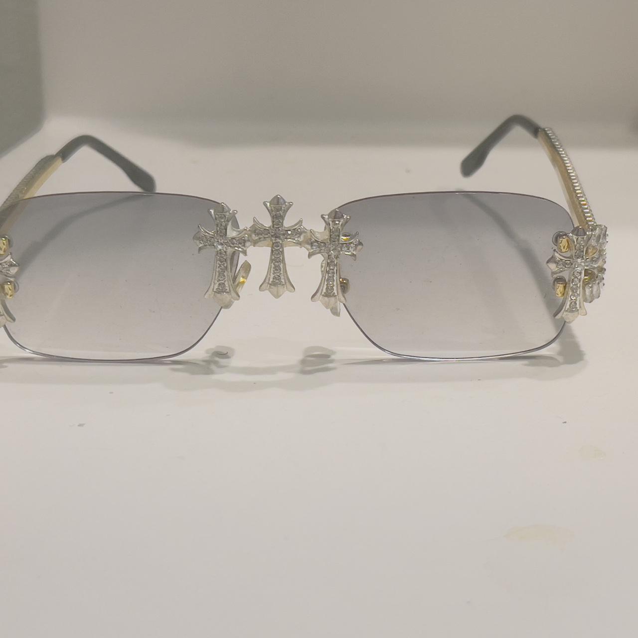 Gothic Crosses Diamonds Sunglasses green light Case... | Depop