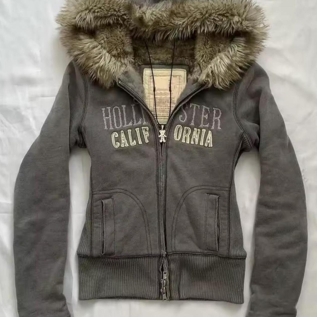 Grey and brown faux fur zip up hoodie with teddy... | Depop