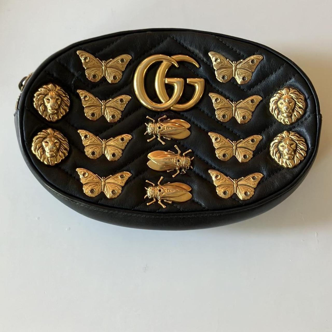 Beautiful Gucci black leather fanny pack with insect... - Depop