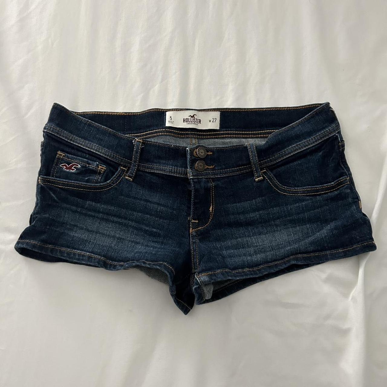 low rise hollister jean shorts size: 5 no flaws in... - Depop