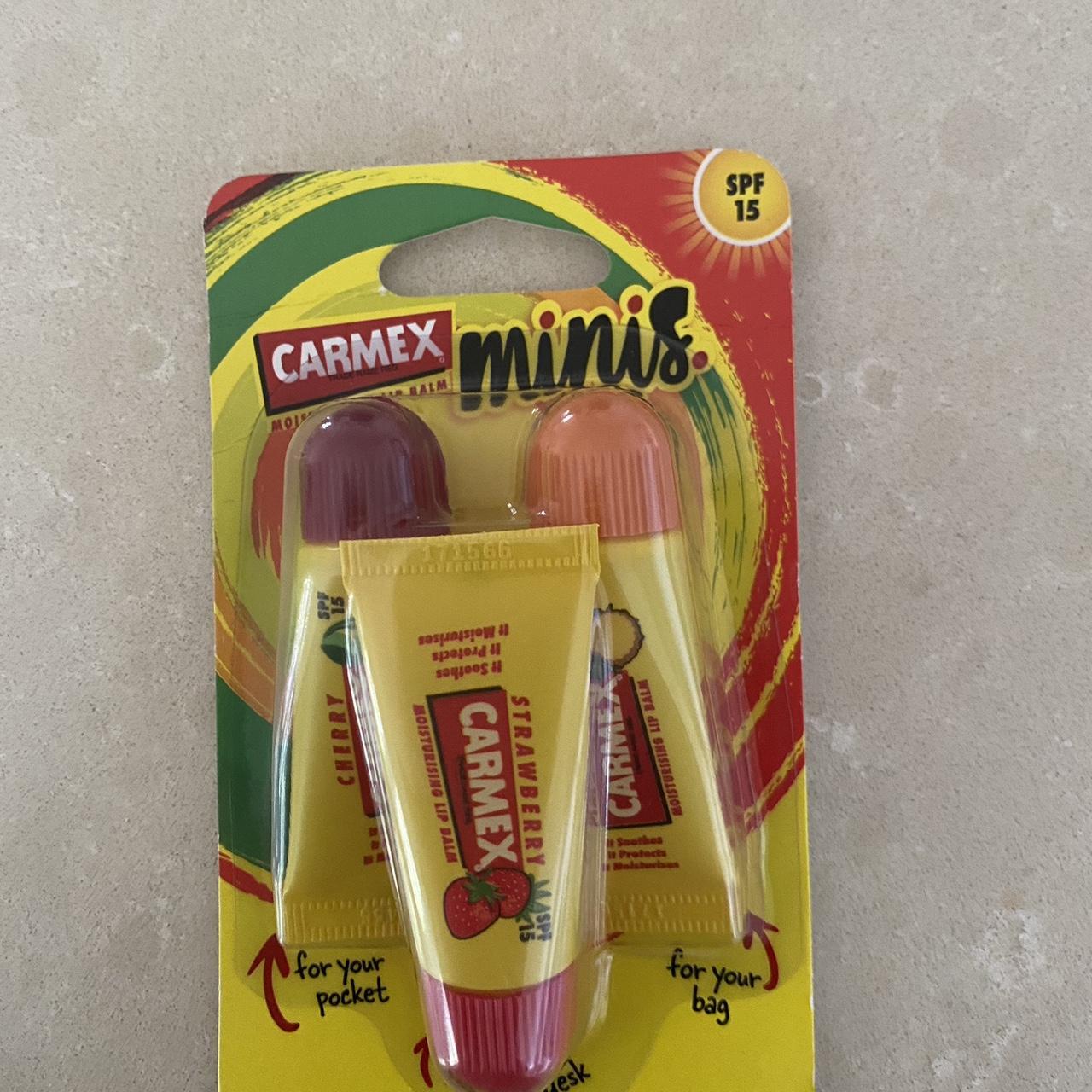 Carmex 3 pack of mini lip balms 🍒🍍🍓 Free with... - Depop