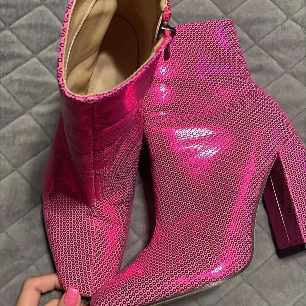 Barbie pink sequin boots - size 7. Perfect... | Depop