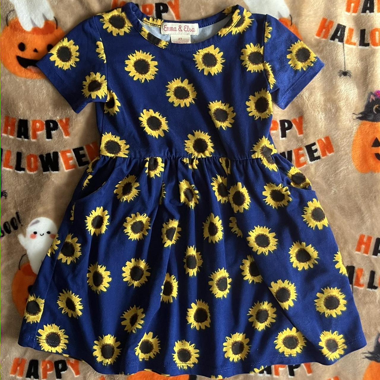 2T Navy Sunflower Dress with pockets👗 🌻 - Depop