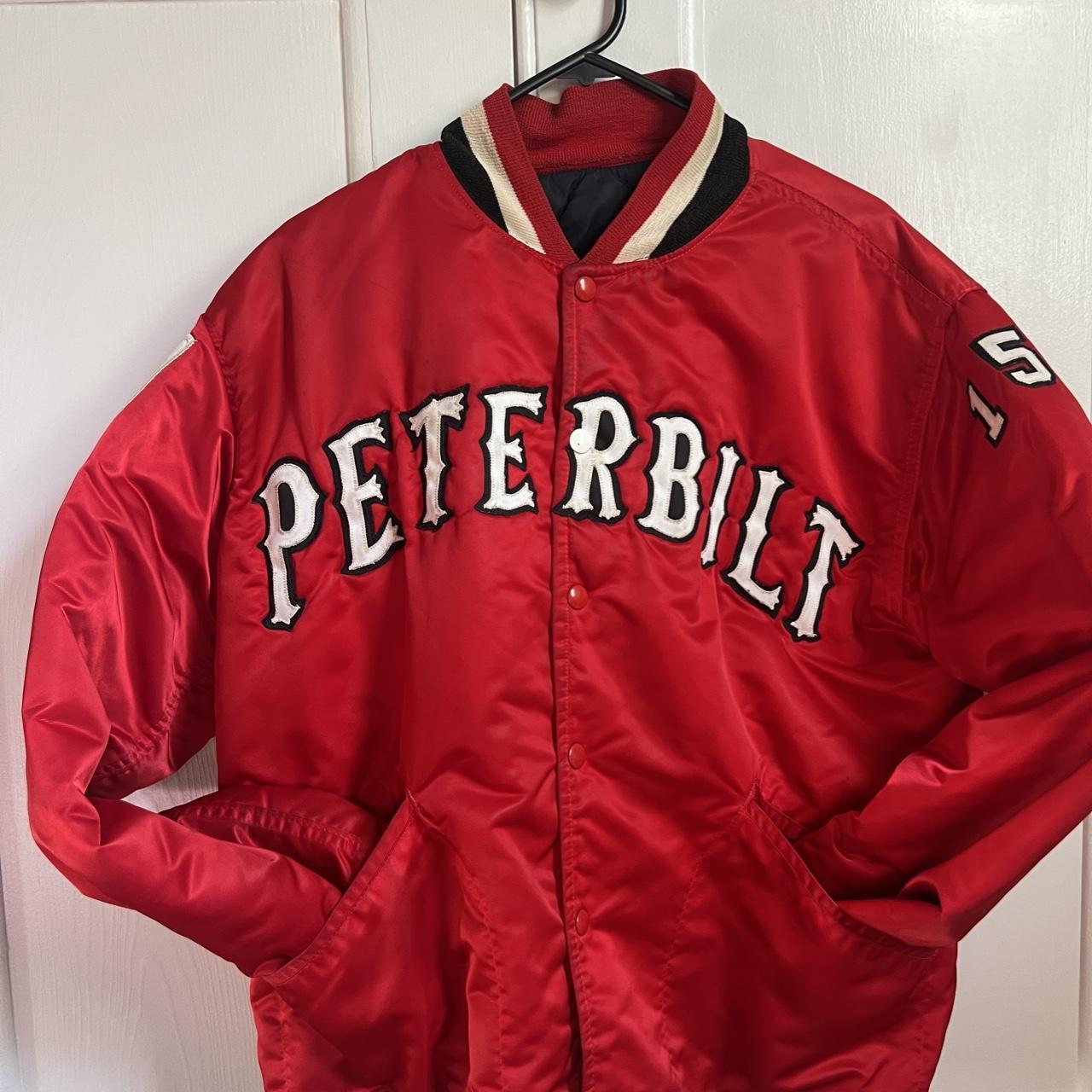 Red and black Peterbilt bomber jacket minor stains... | Depop