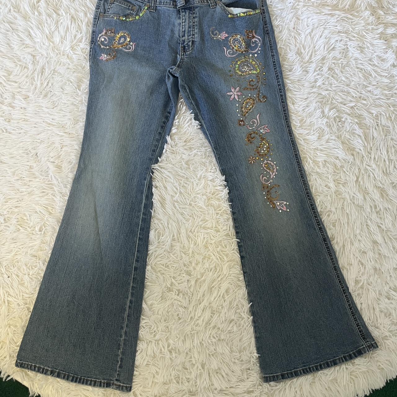 Angels brand embroidered flare jeans embroidery... - Depop
