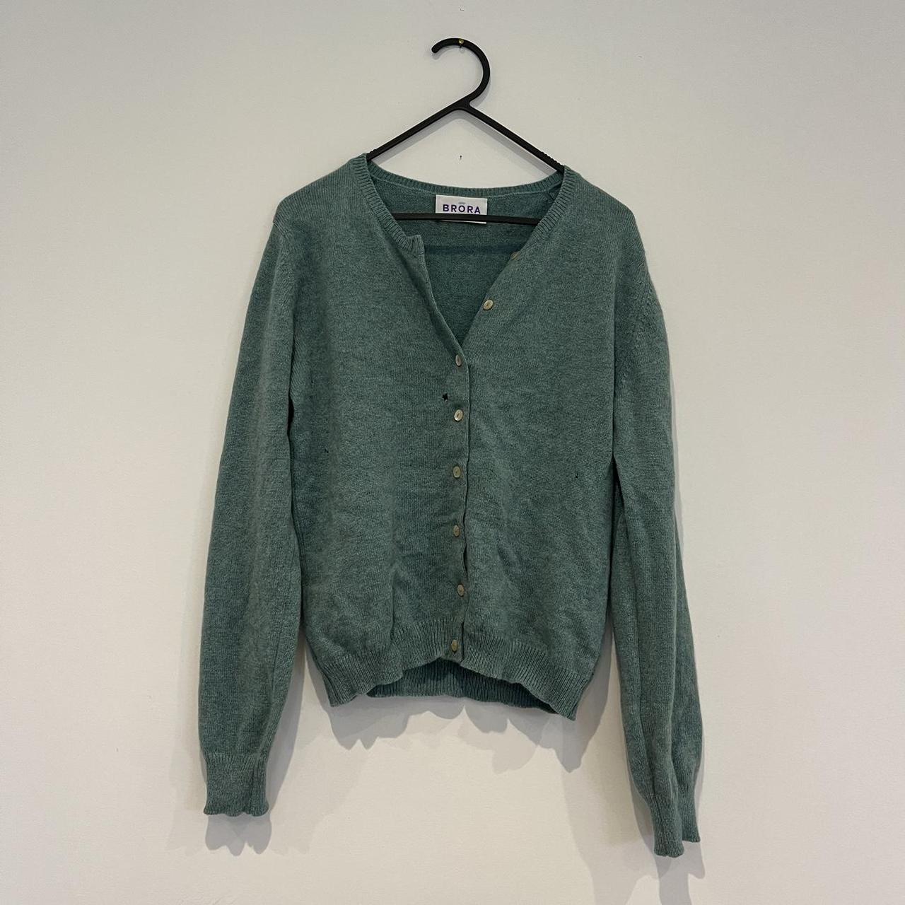 Green Brora cashmere cardigan. Size small, one small... - Depop
