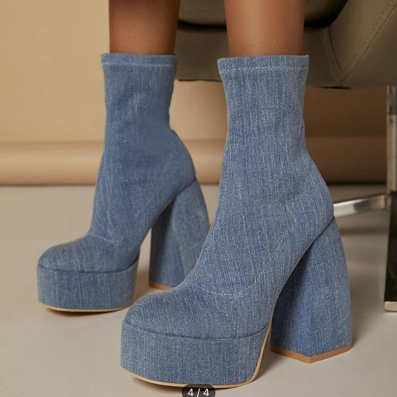 Denim platform booties from Shein. Only worn once - Depop