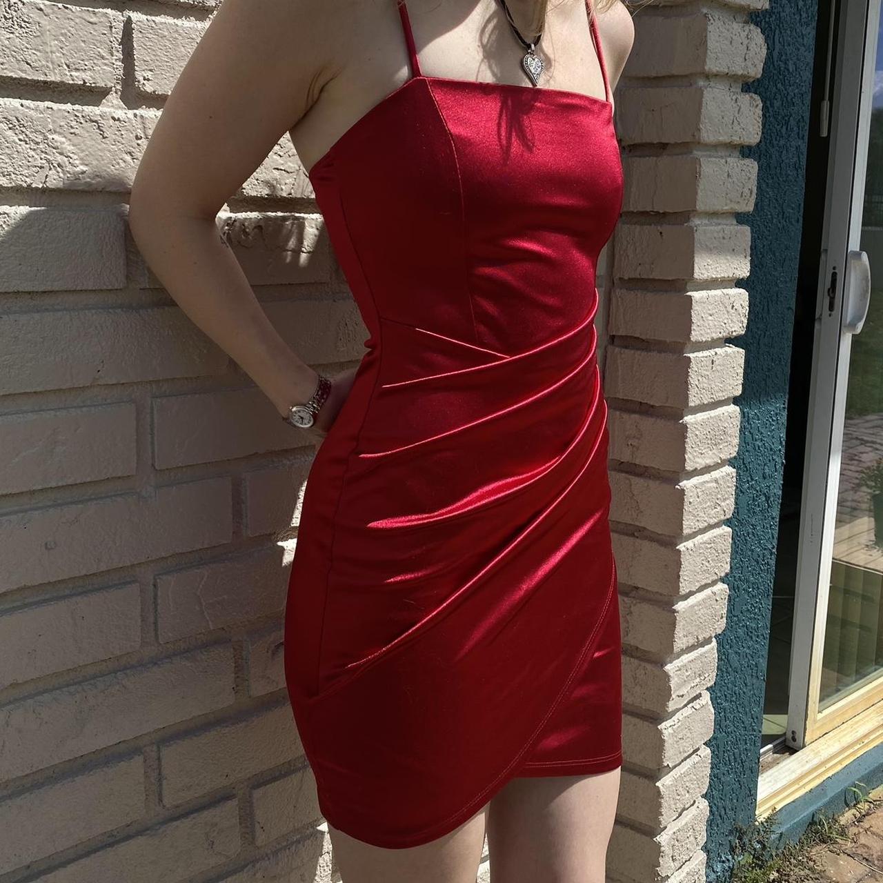 Windsor red satin dress ️ worn once ️ US S ️ Bust:... - Depop