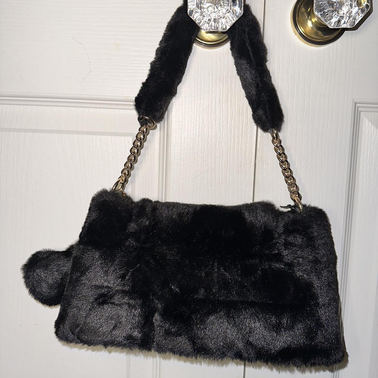 Juicy Couture black licorice fluffy shoulder bag.... - Depop