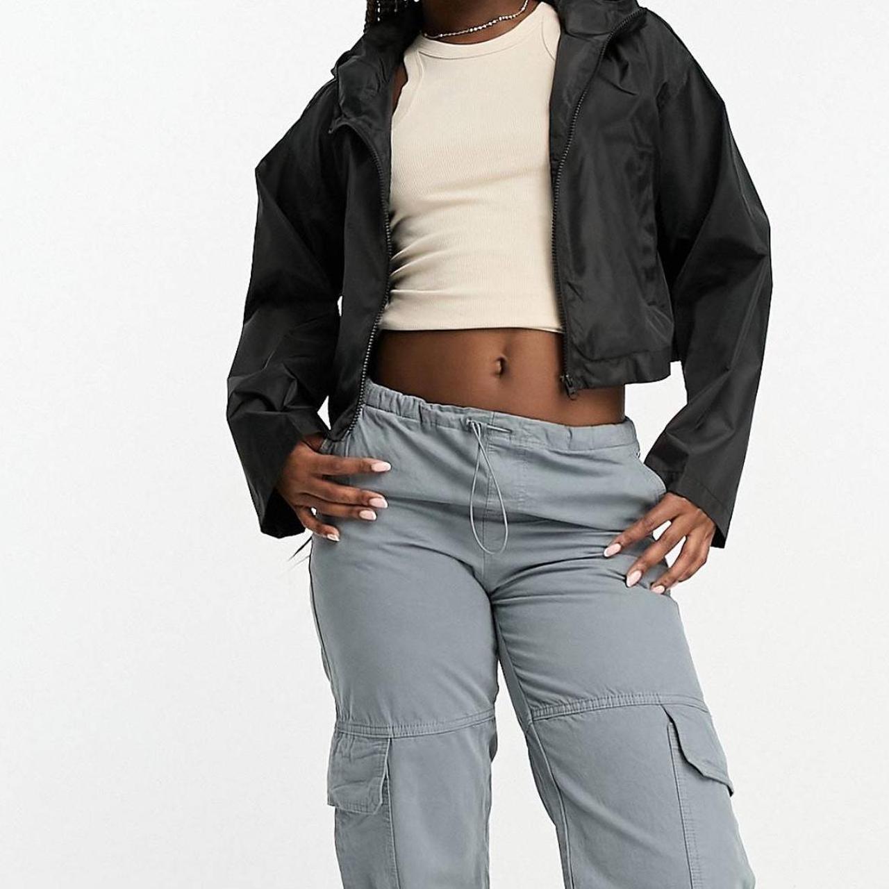 Cropped rain jacket with hood size 14 - Depop