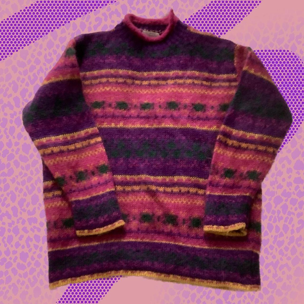Colorful eclectic vintage grandma sweater with mock... - Depop