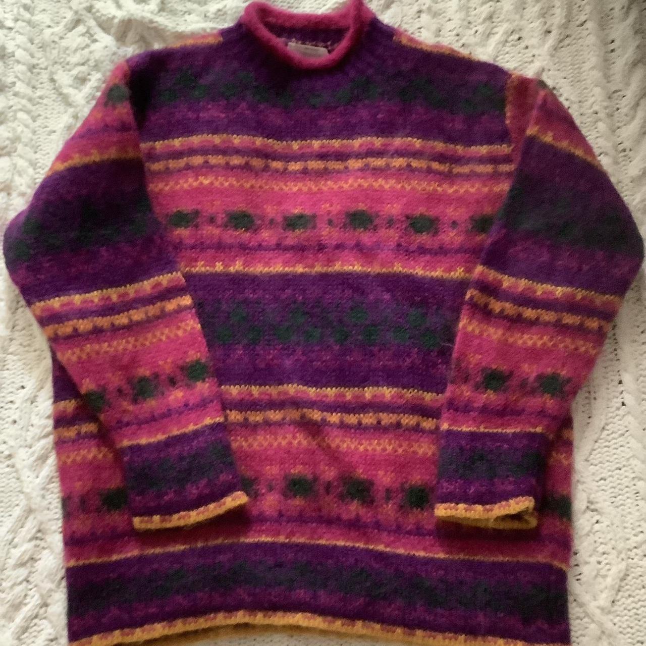 Colorful eclectic vintage grandma sweater with mock... - Depop