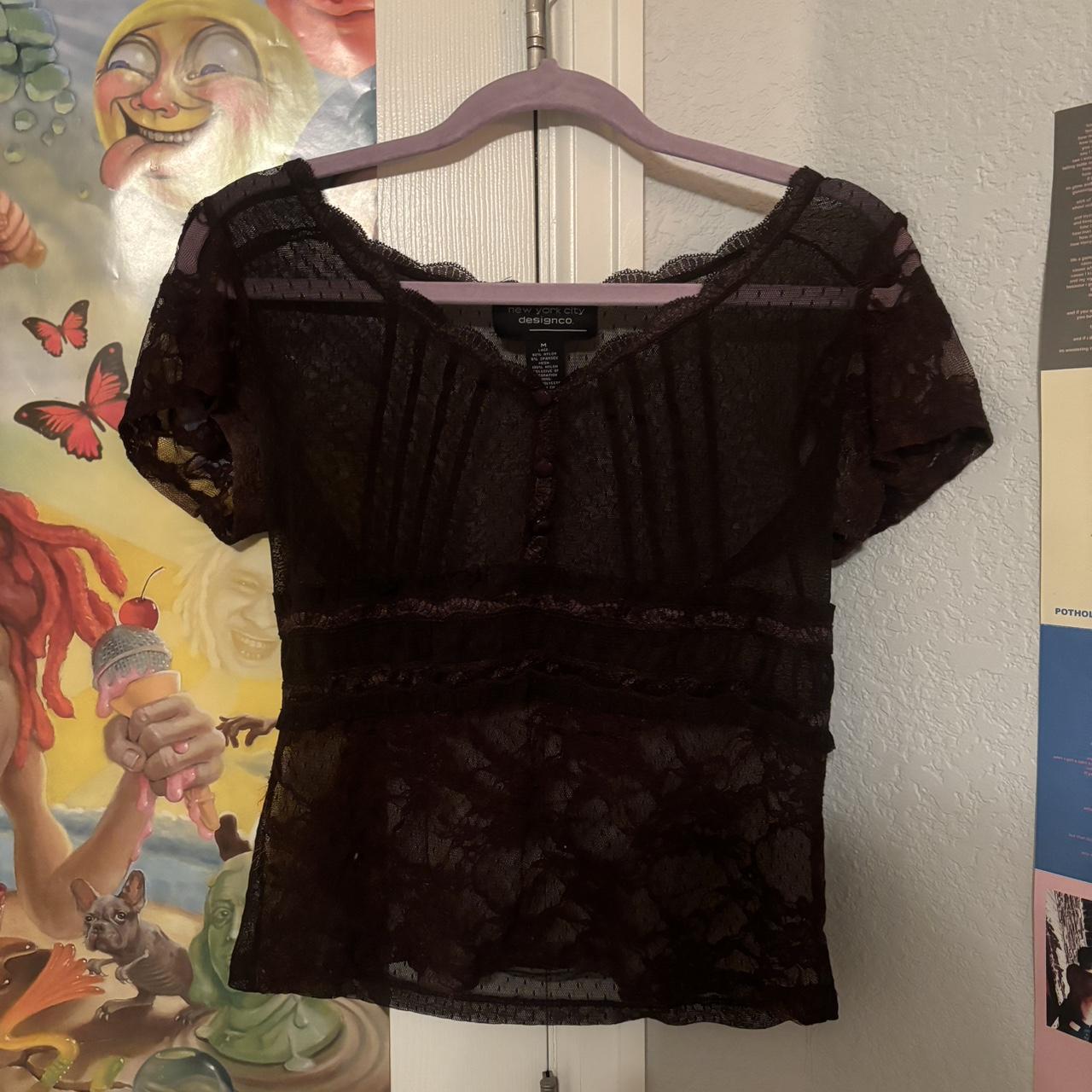 Really pretty brown lace 2000s top #y2k #grunge... - Depop