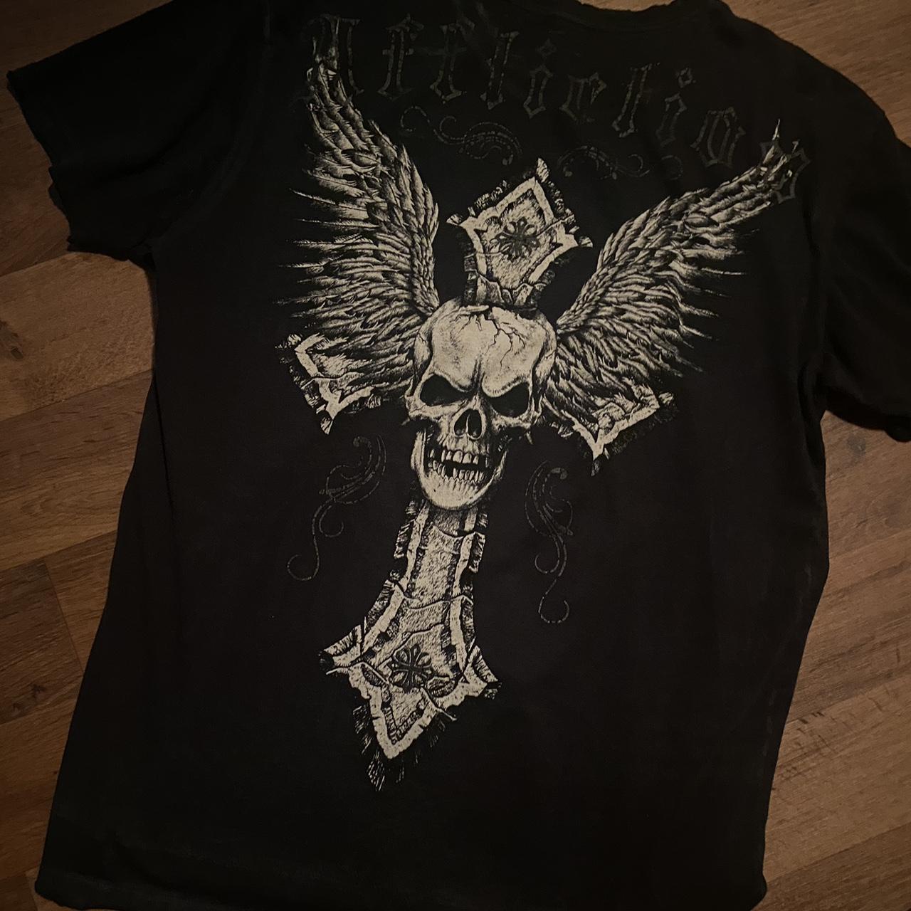 affliction skull cross tee size large send... - Depop