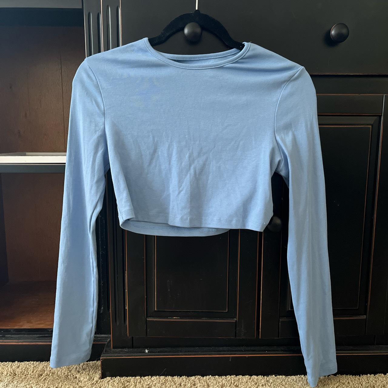 SHEIN Basic Cotton Solid Crop Top Color: Blue - Depop
