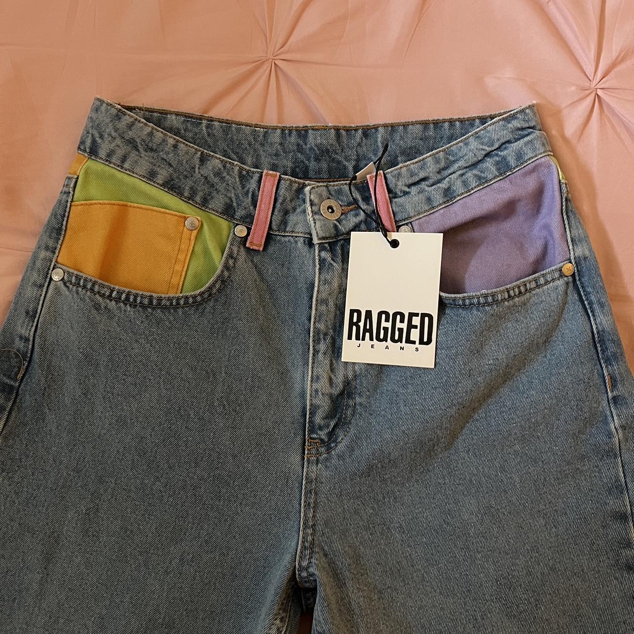 Cute colorful Ragged jeans New w tags Size 28 - Depop