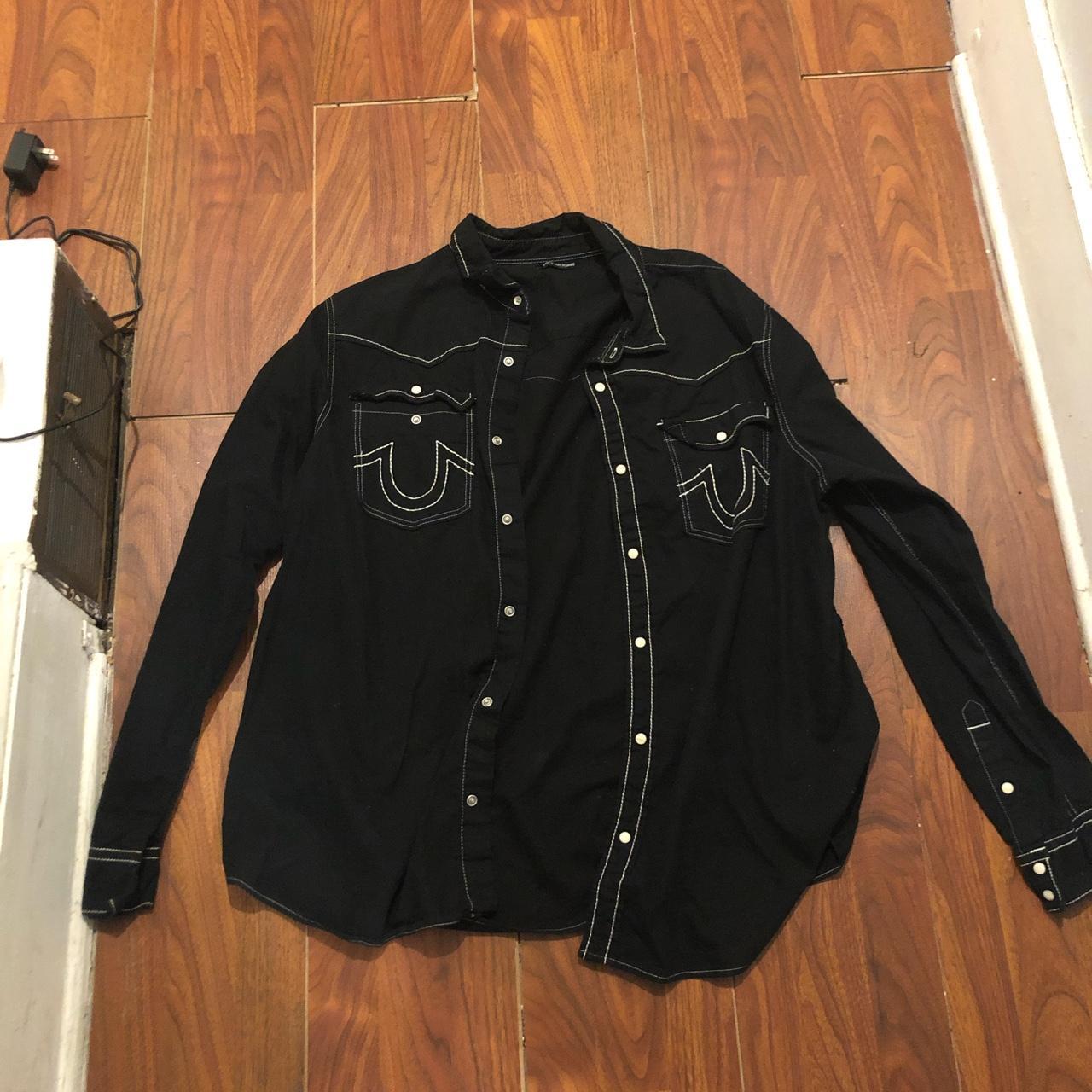 rare true religion button up worn once size: large,... - Depop