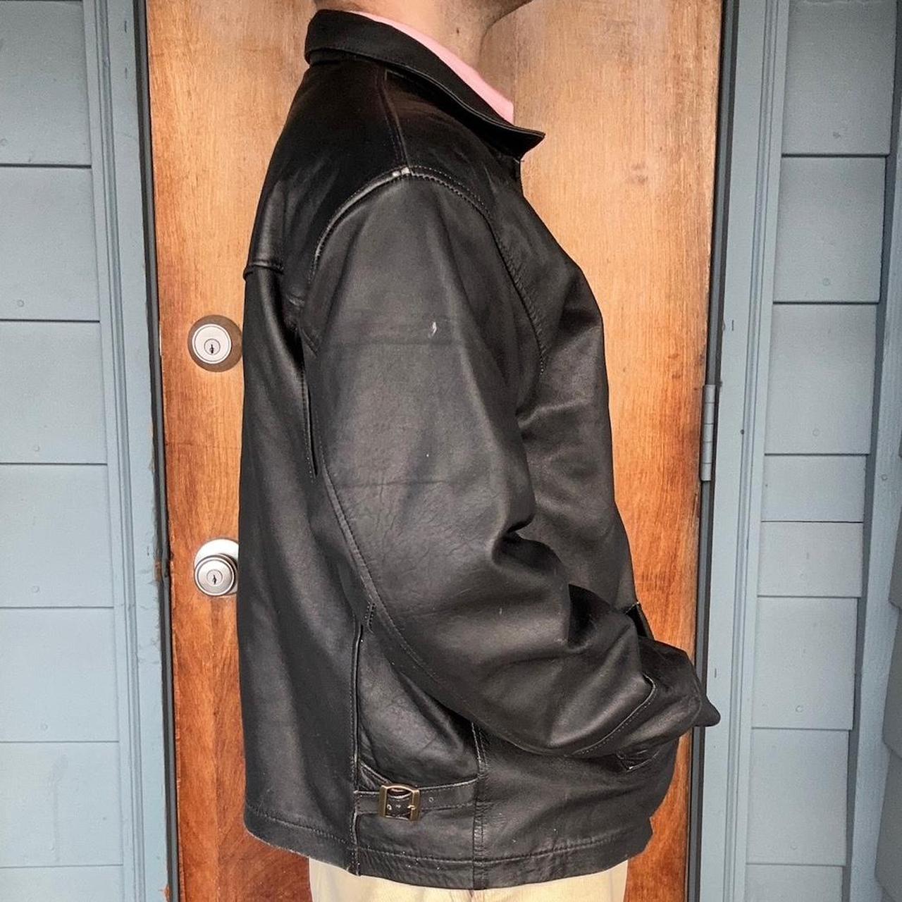 Vintage 90s leather jacket Nice faded black color... - Depop