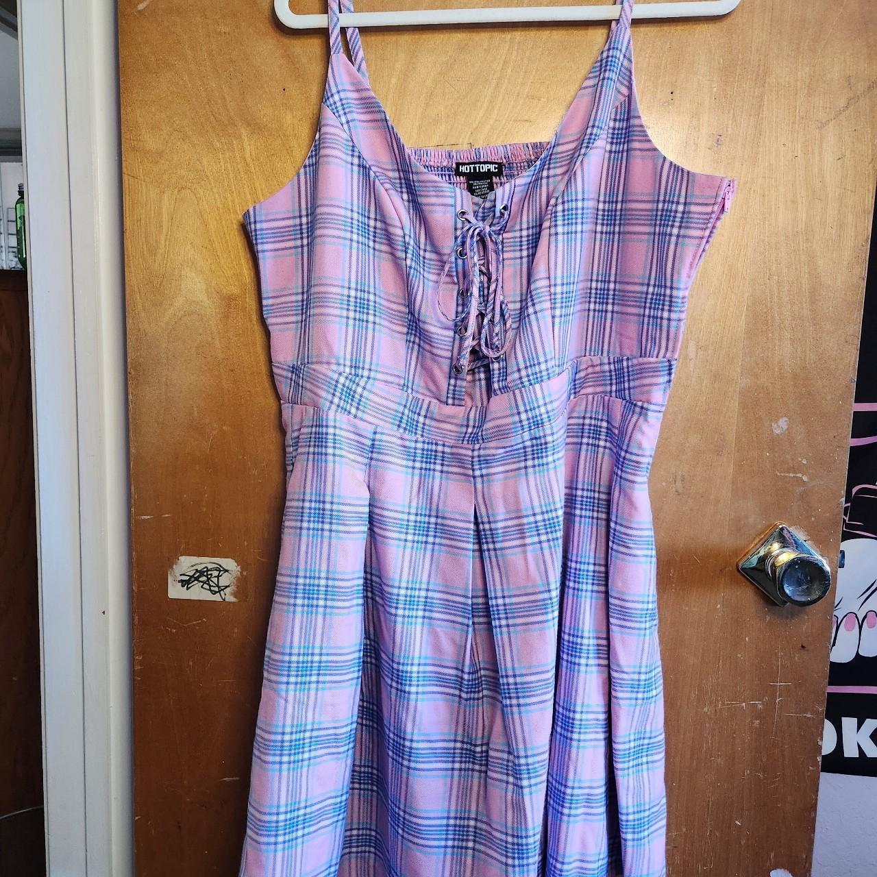 Pastel Pink & Blue Plaid Lace-Up Dress (Hot Topic).... - Depop