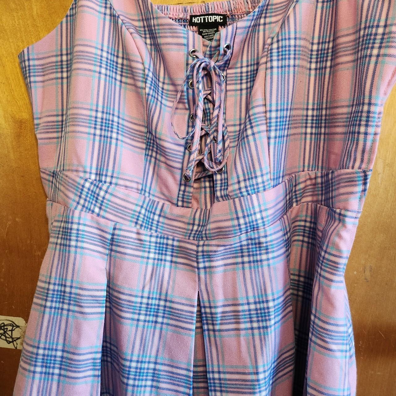 Pastel Pink & Blue Plaid Lace-Up Dress (Hot Topic).... - Depop