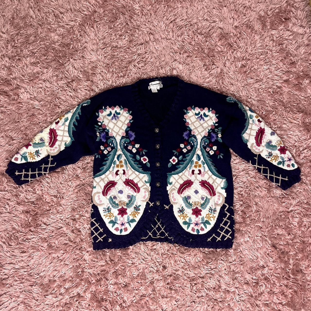 💙blue handmade embroidered floral sweater💙 blue... - Depop