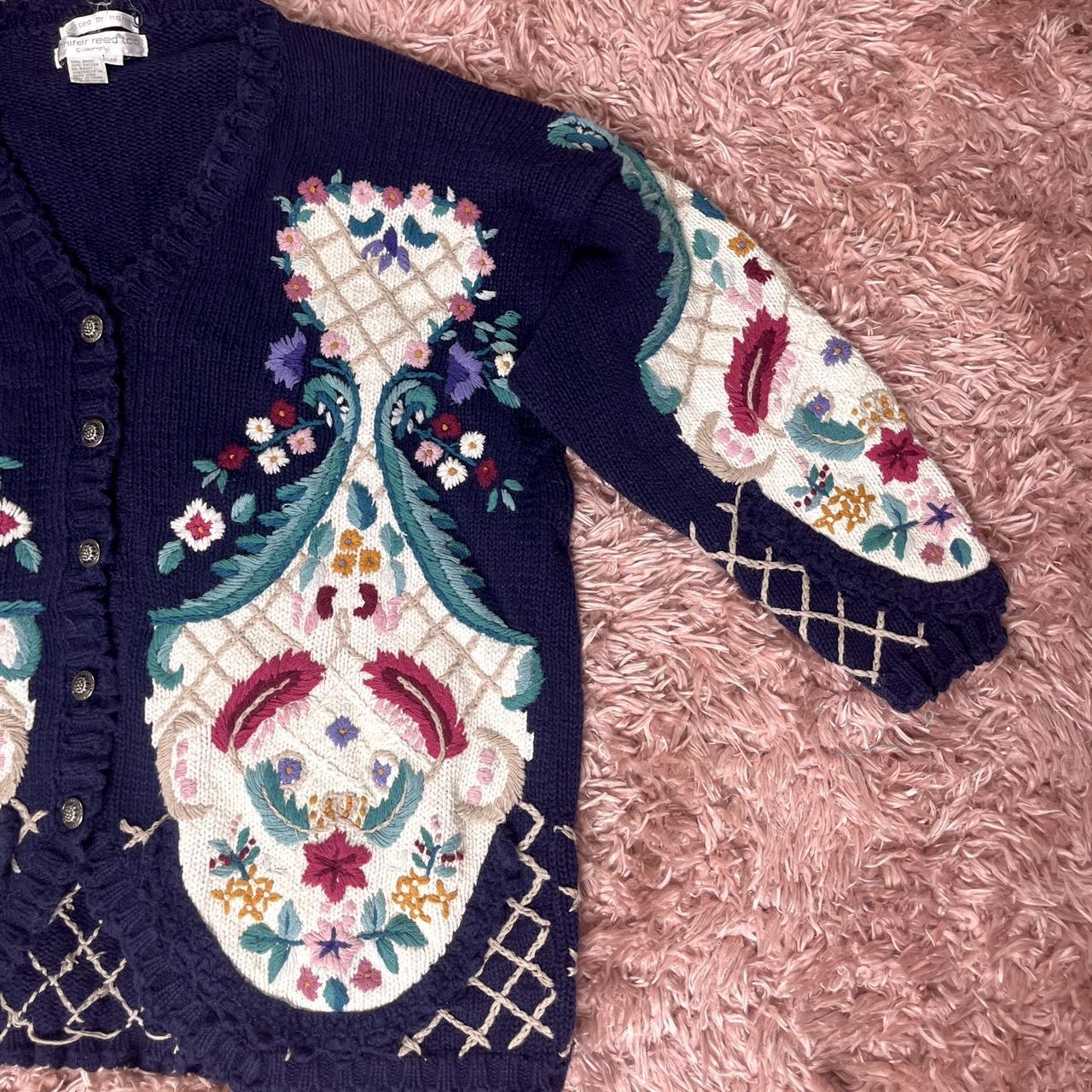 💙blue handmade embroidered floral sweater💙 blue... - Depop
