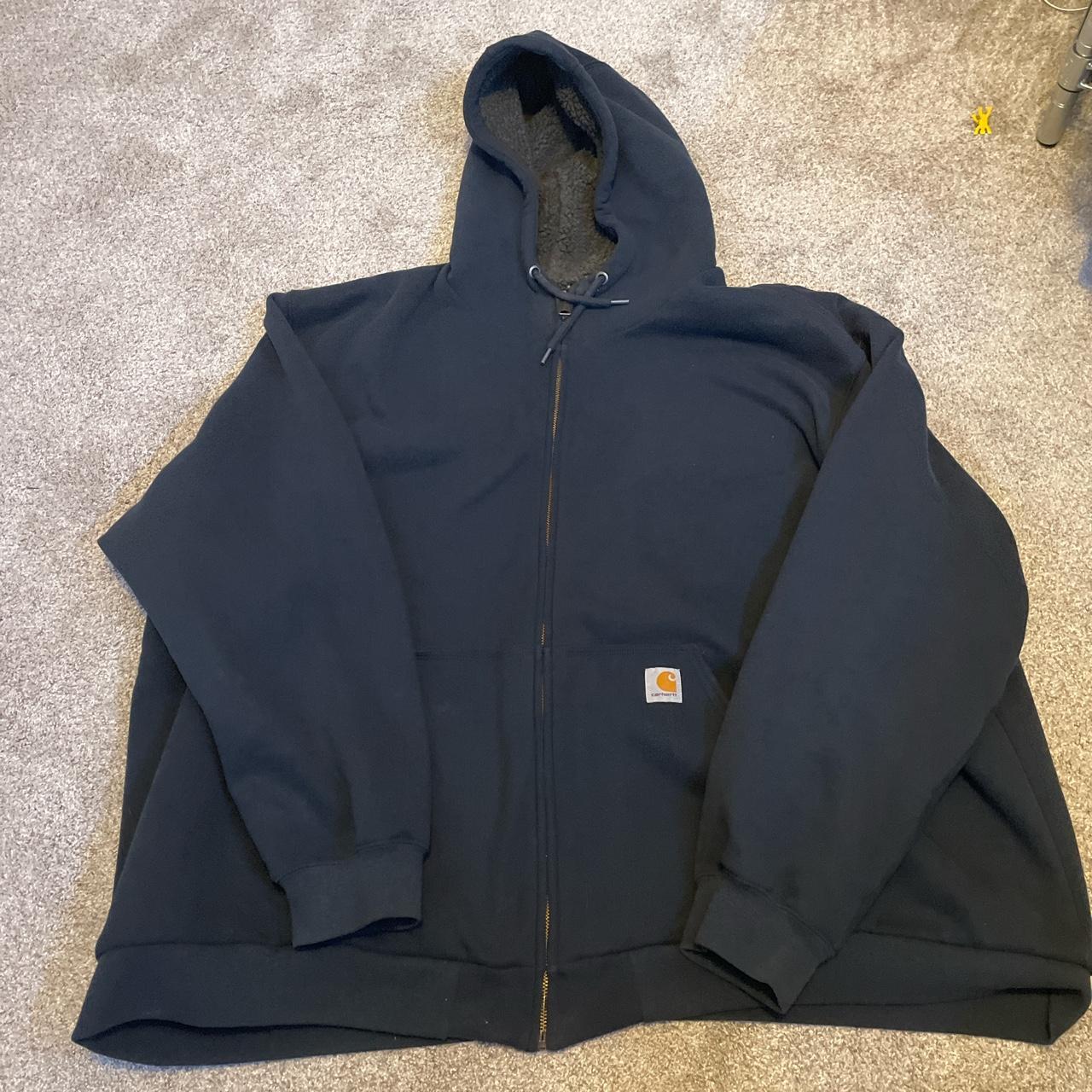 zip up lined carhartt hoodie size 4XL *small paint... - Depop