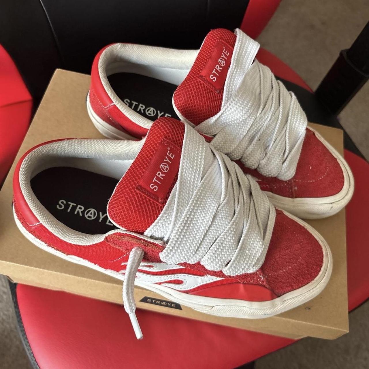 Red and White Straye Skateboard Shoes #skateboard... | Depop