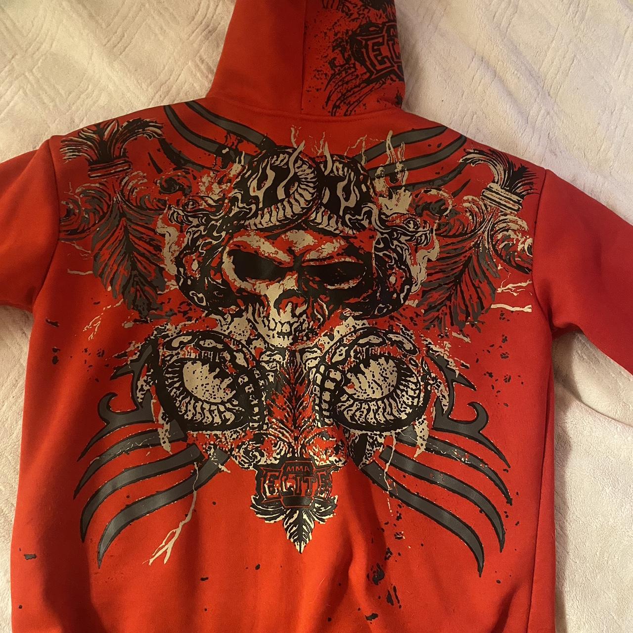 red skeleton zip up jacket only been worn once or... - Depop