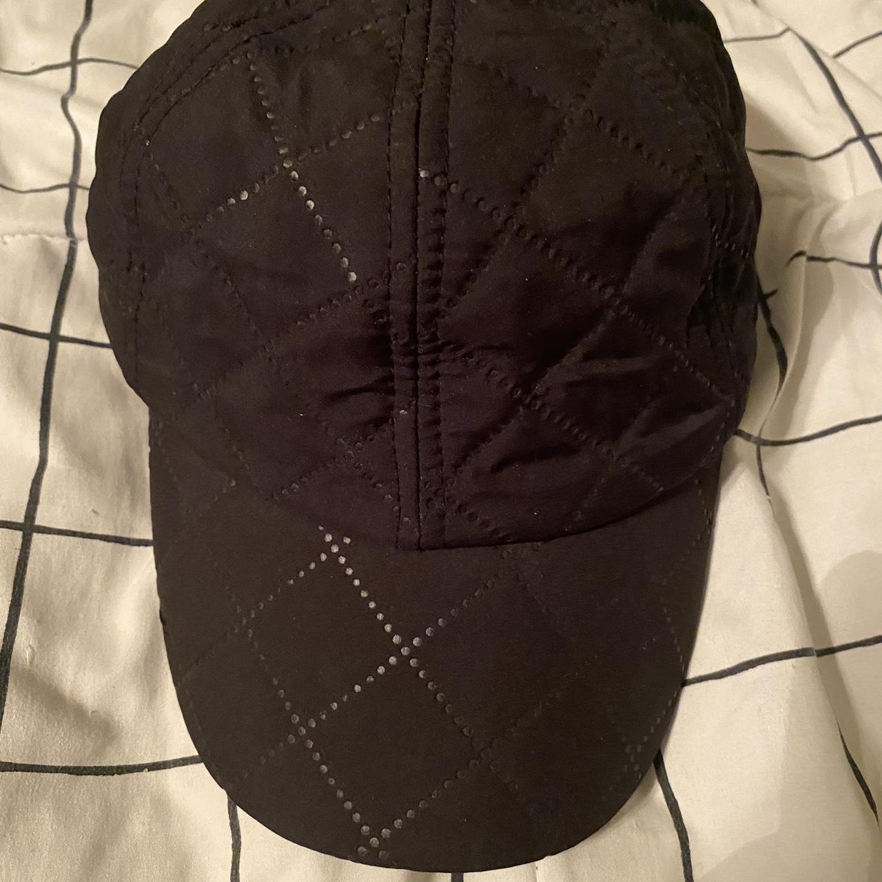 Black quilted baseball cap, velcro strap, never worn | Depop