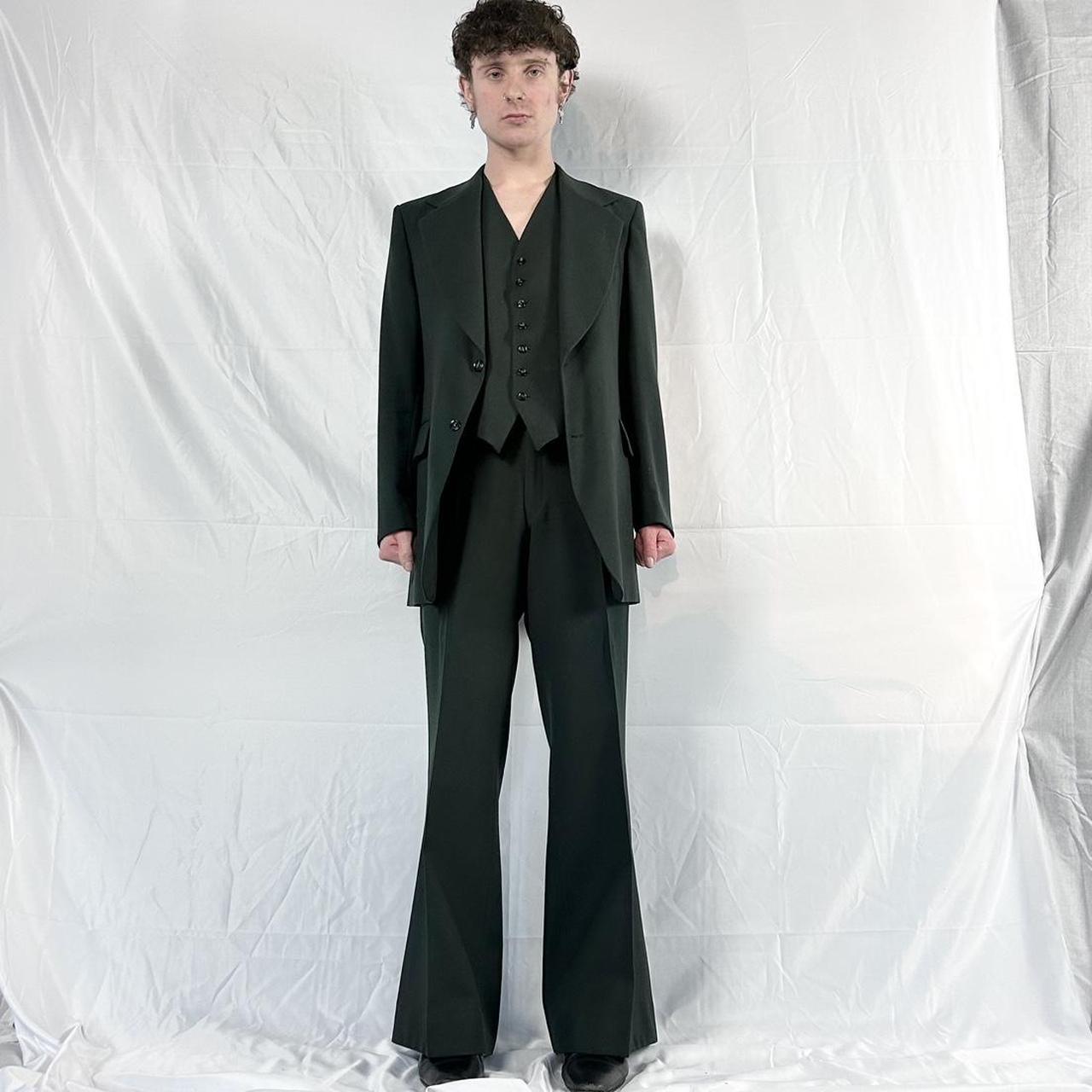 VINTAGE 1970s FOREST GREEN THREE-PIECE FLARE SUIT BY... - Depop