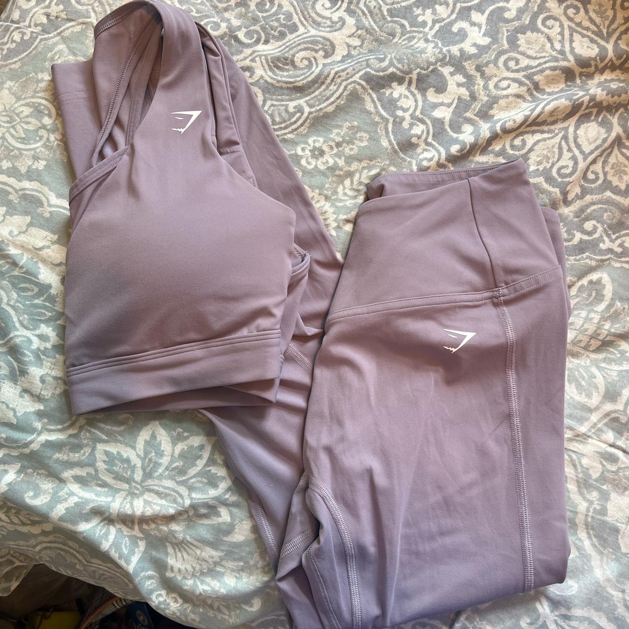 purple gym shark workout set. large bra, medium... - Depop