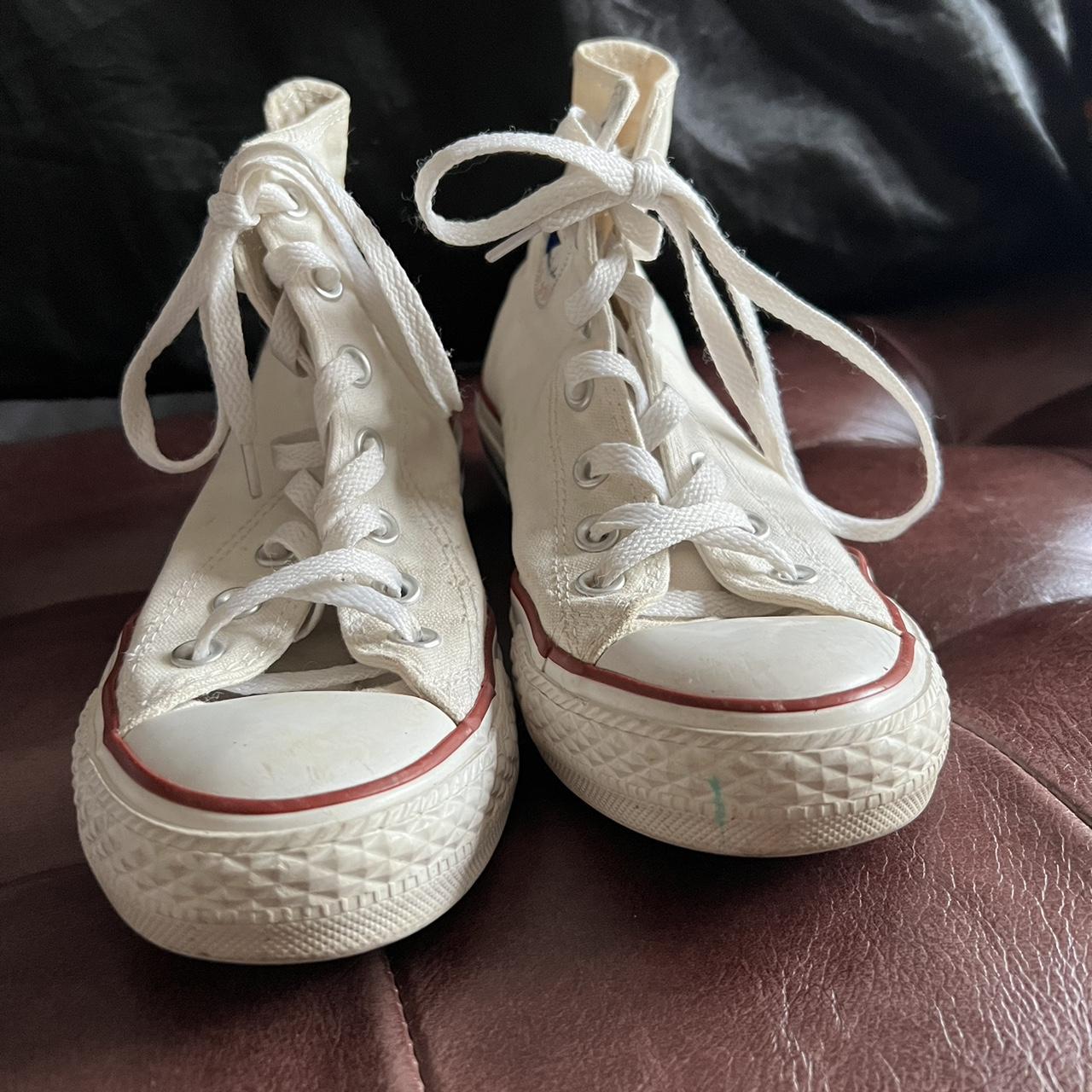 White worn hightop converse. size 7 womens size 5... - Depop