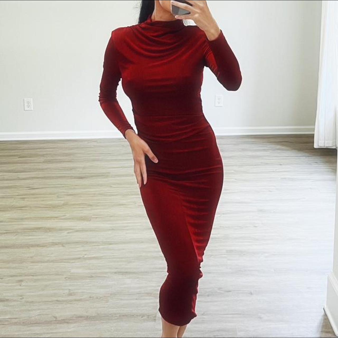 JLUXLABEL Ruby Red Stretchy Bodycon Dress - Depop