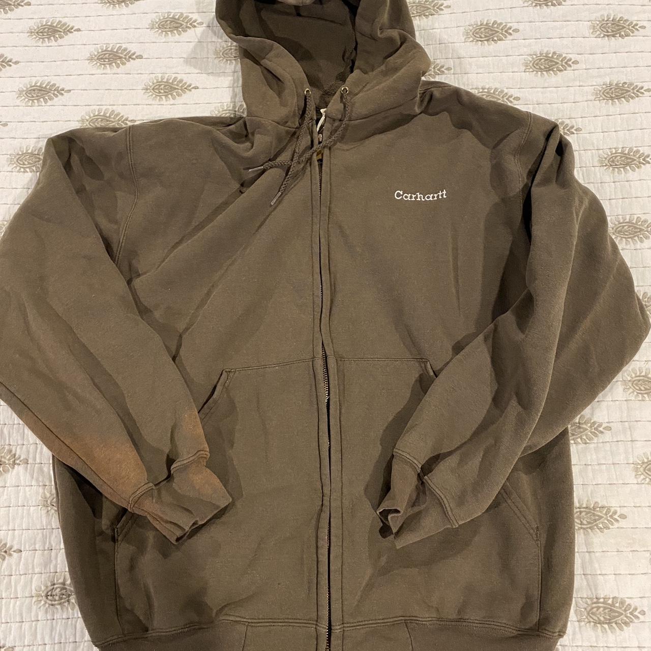 Vintage Brown Carhartt zip-up hoodie with a unique,... - Depop