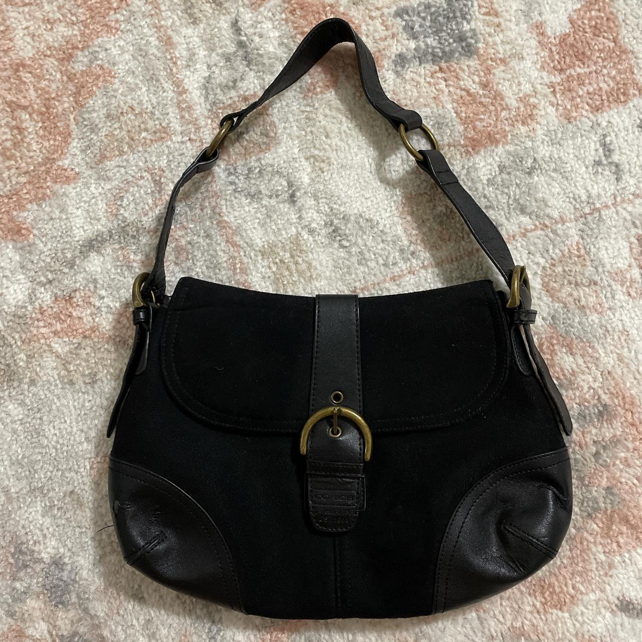VINTAGE COACH black suede and leather shoulder bag... - Depop