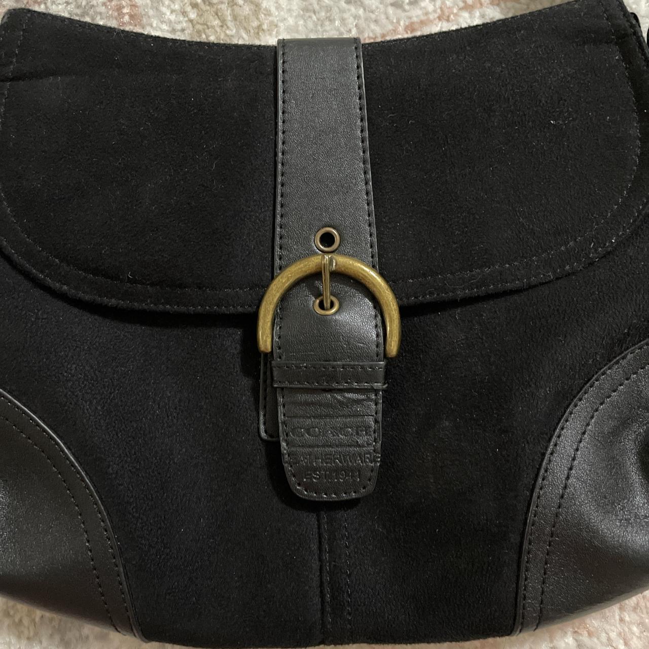 VINTAGE COACH black suede and leather shoulder bag... - Depop