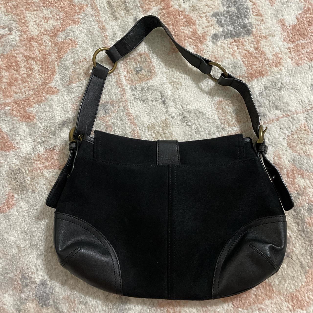 VINTAGE COACH black suede and leather shoulder bag... - Depop