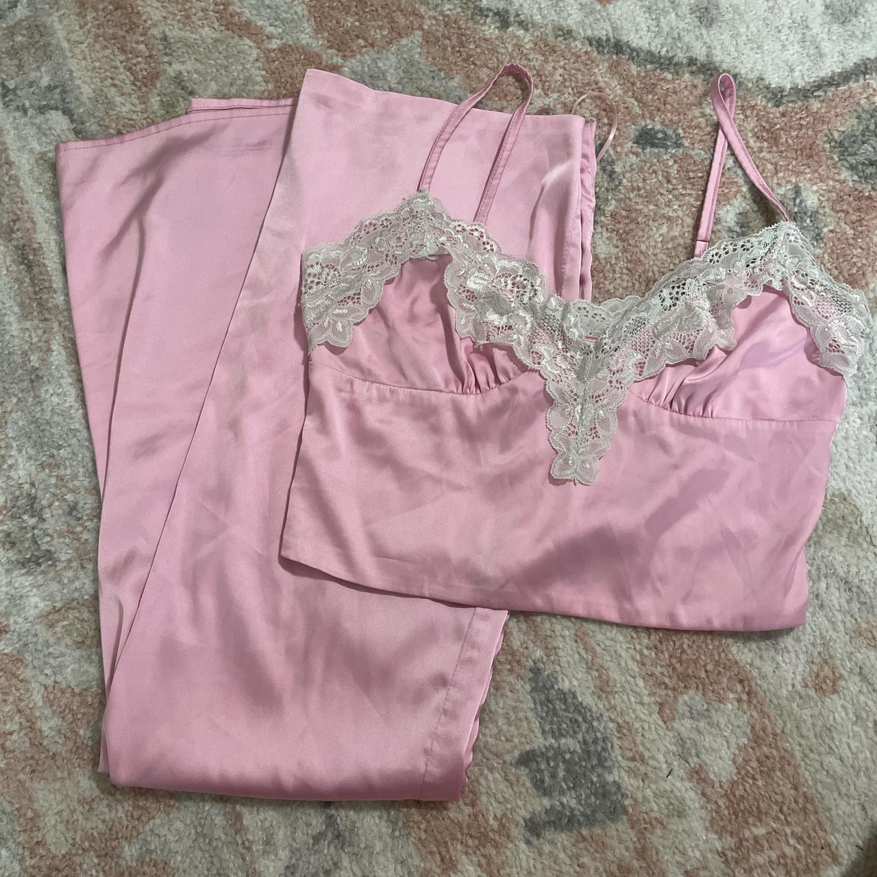 EDIKTED PINK SATIN SET, only worn once Size medium - Depop