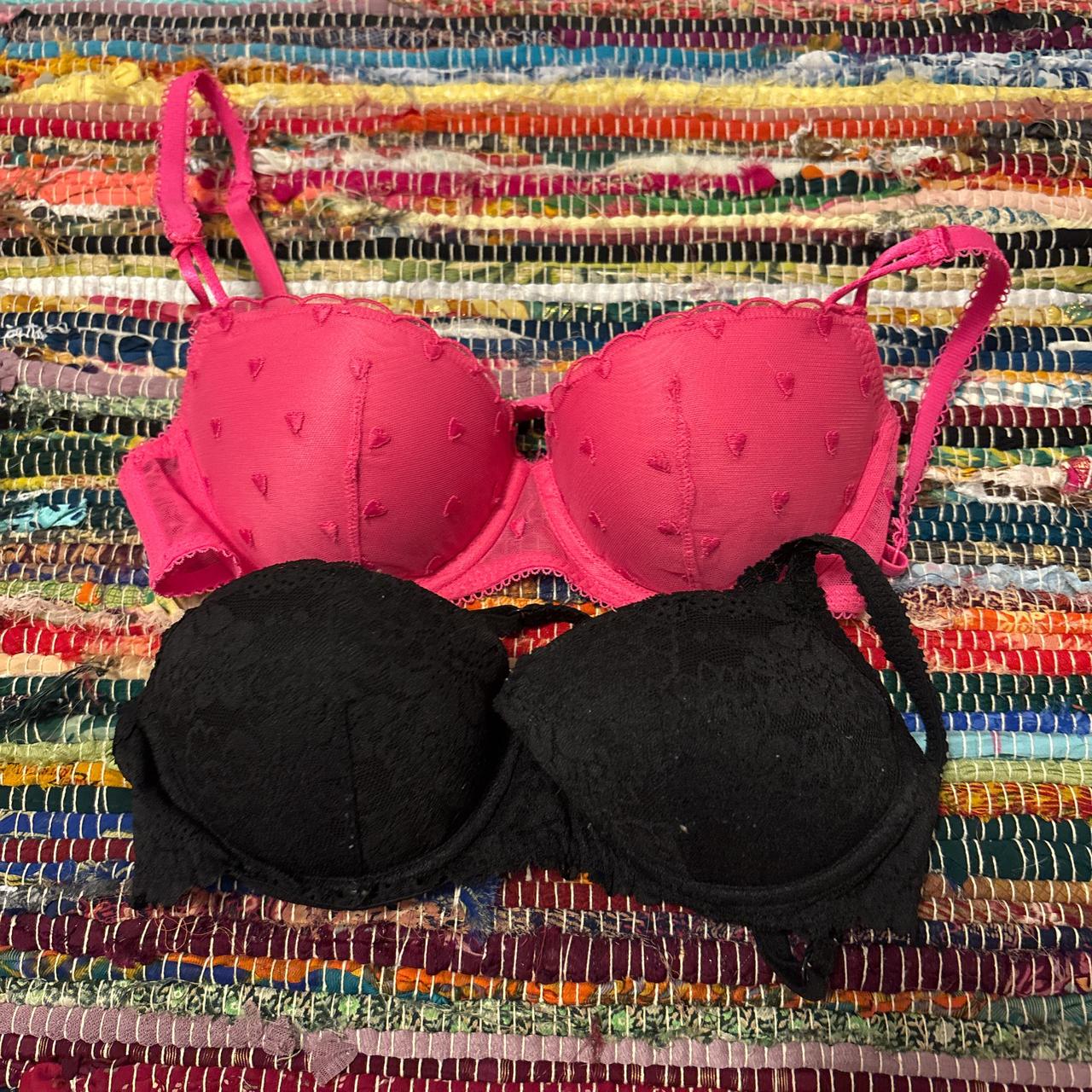 Pink and black lace bra set #lingerie - Depop