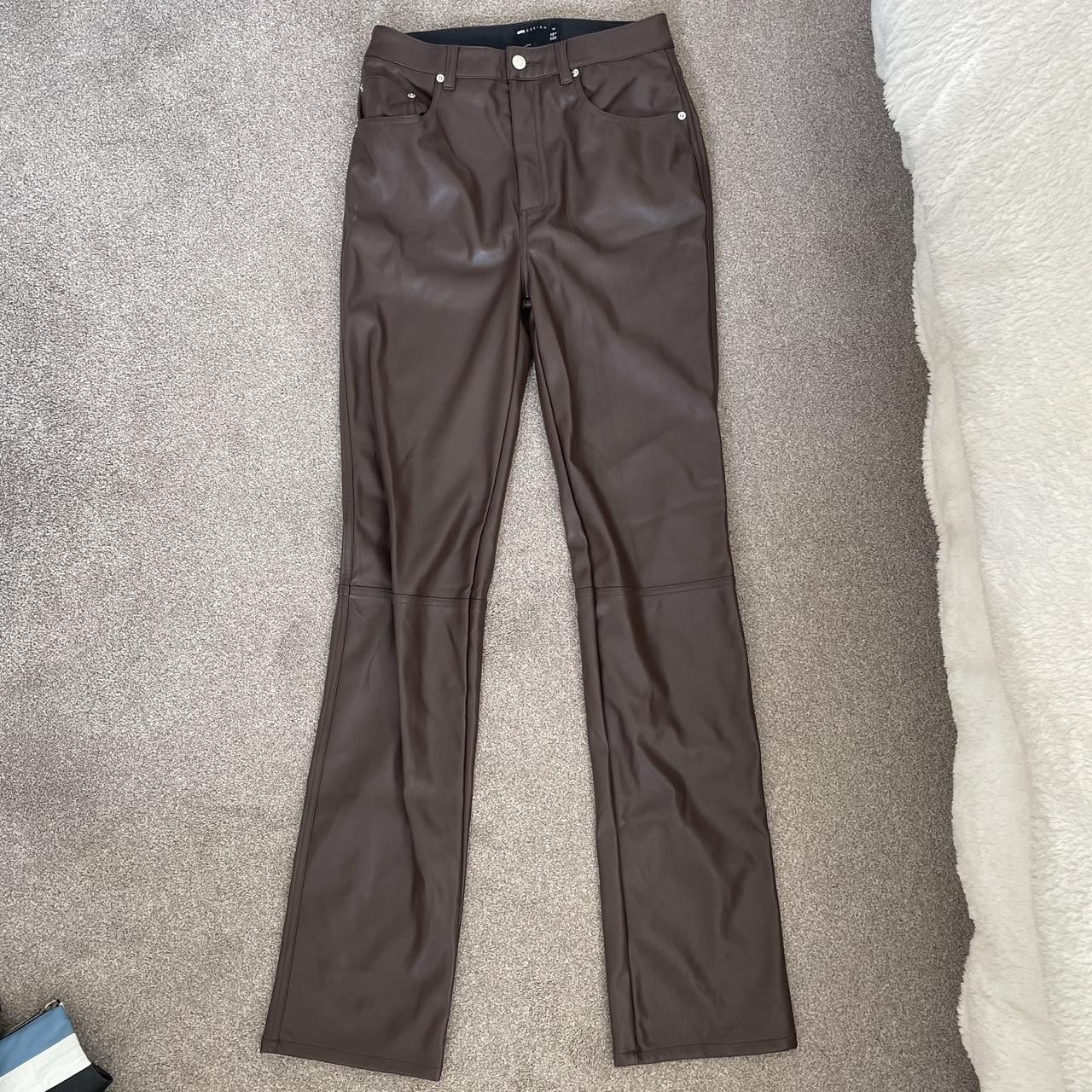 Asos tall brown leather feel flares size 10 uk... - Depop