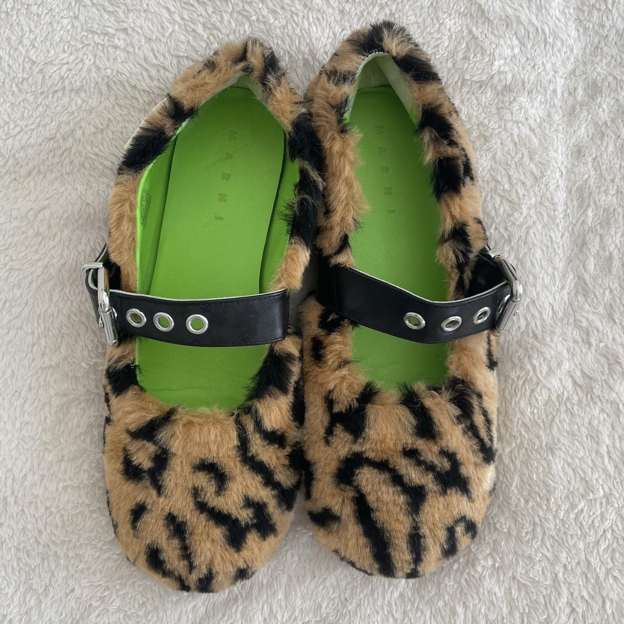 Marni fluffy leopard print ballet flats with leather... - Depop