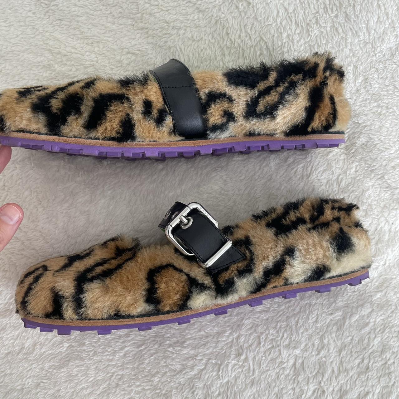 Marni fluffy leopard print ballet flats with leather... - Depop
