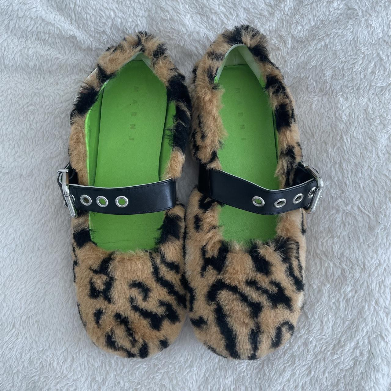 Marni fluffy leopard print ballet flats with leather... - Depop