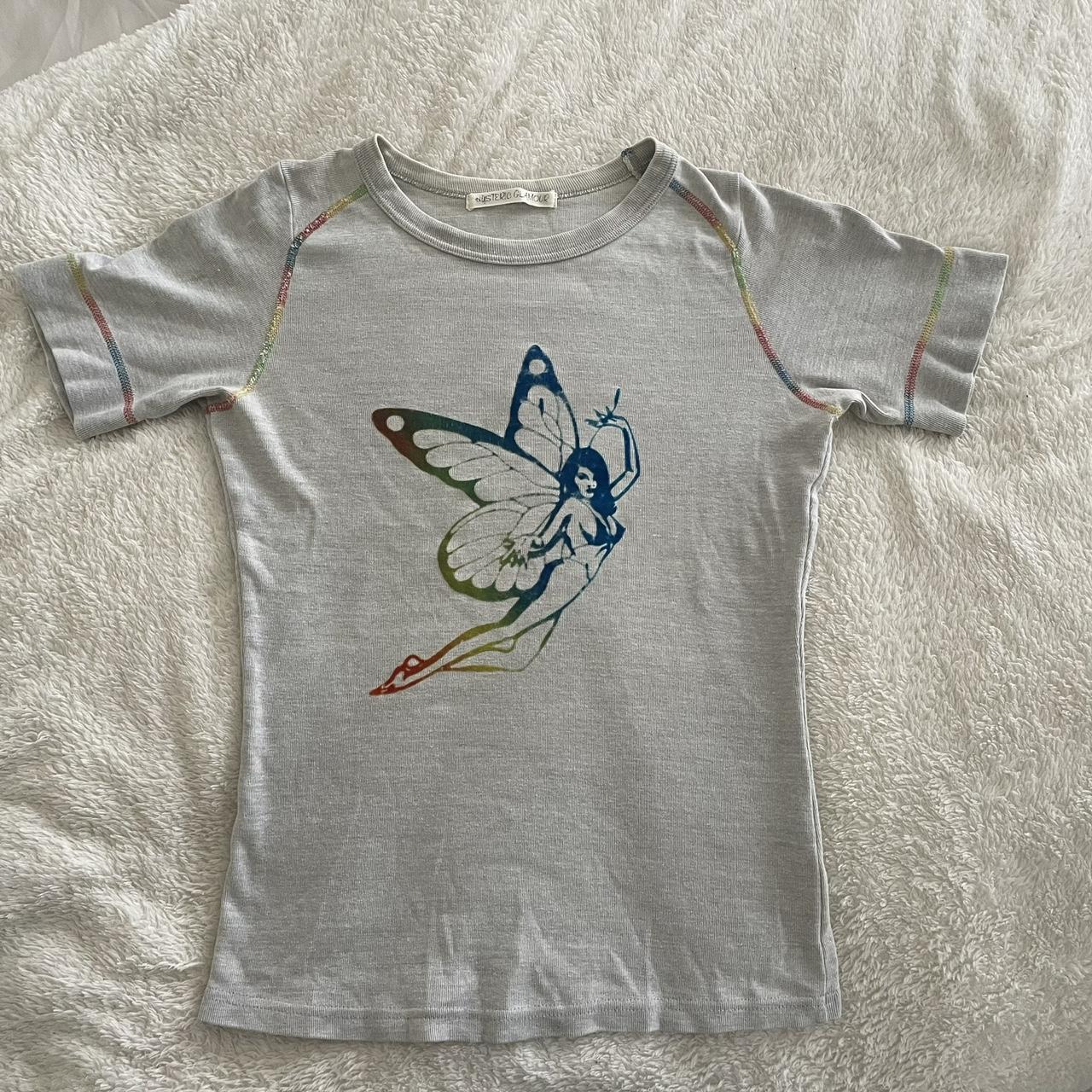 Vintage hysteric glamour grey baby tee with rainbow... - Depop