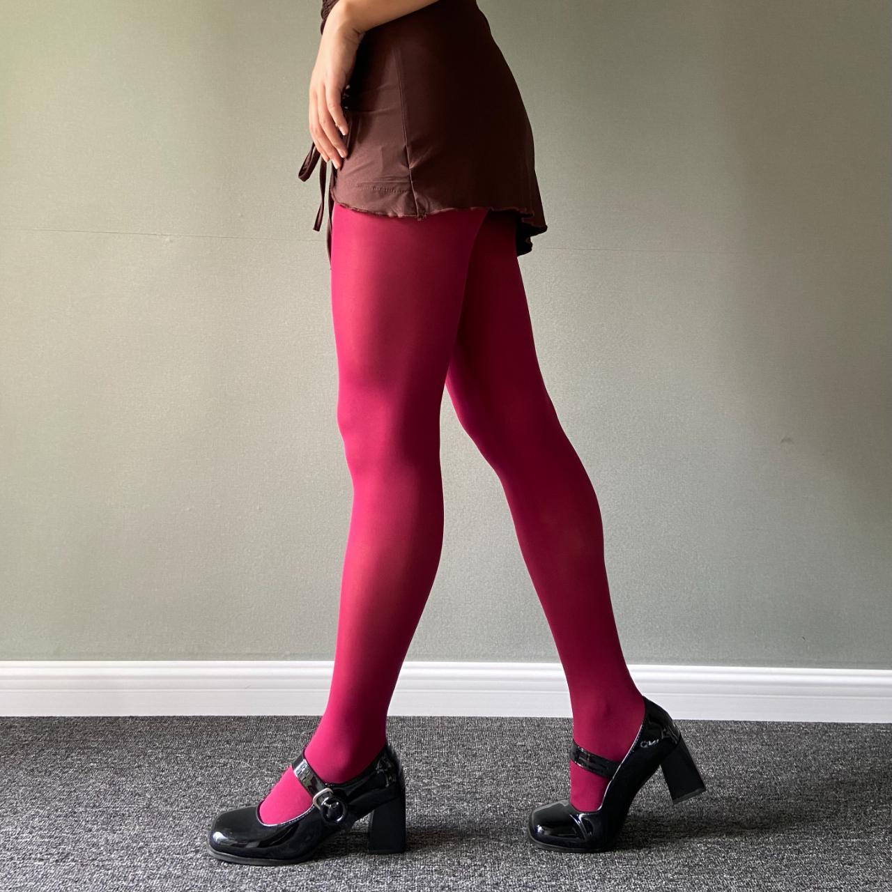 -Burgundy tights -one size fit XXS-L -recommend... - Depop
