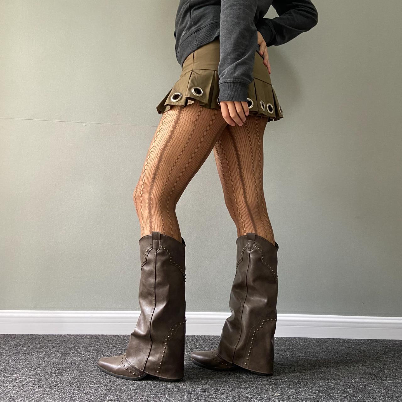 -brown vertical lines fishnet stockings -one size... | Depop